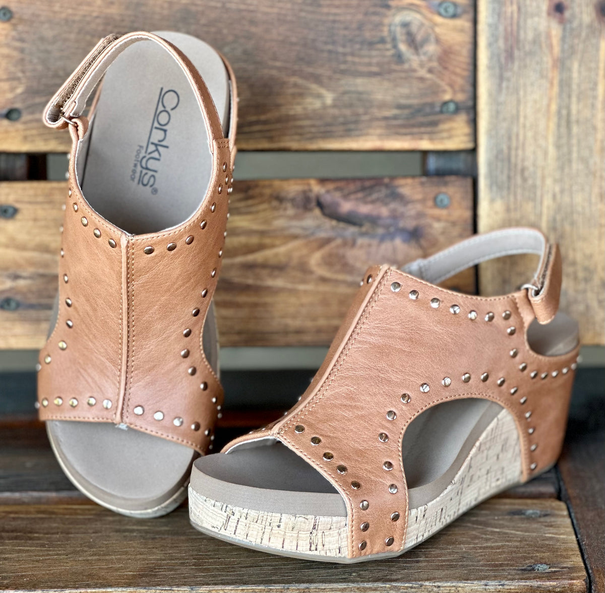 Carley Cognac Stud Wedges – Hamman Farm and Ranch