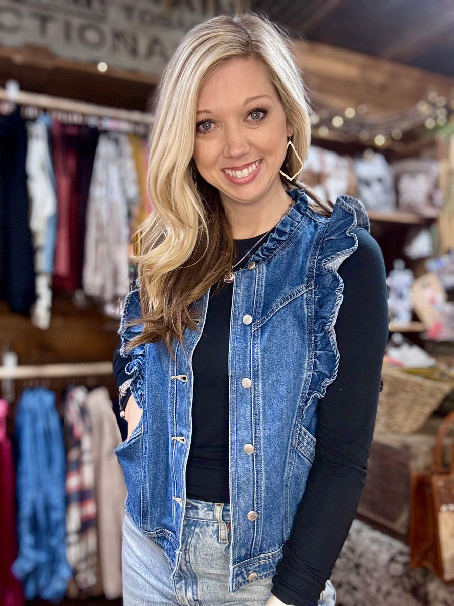 Denim Ruffle Vest – Hamman Farm and Ranch